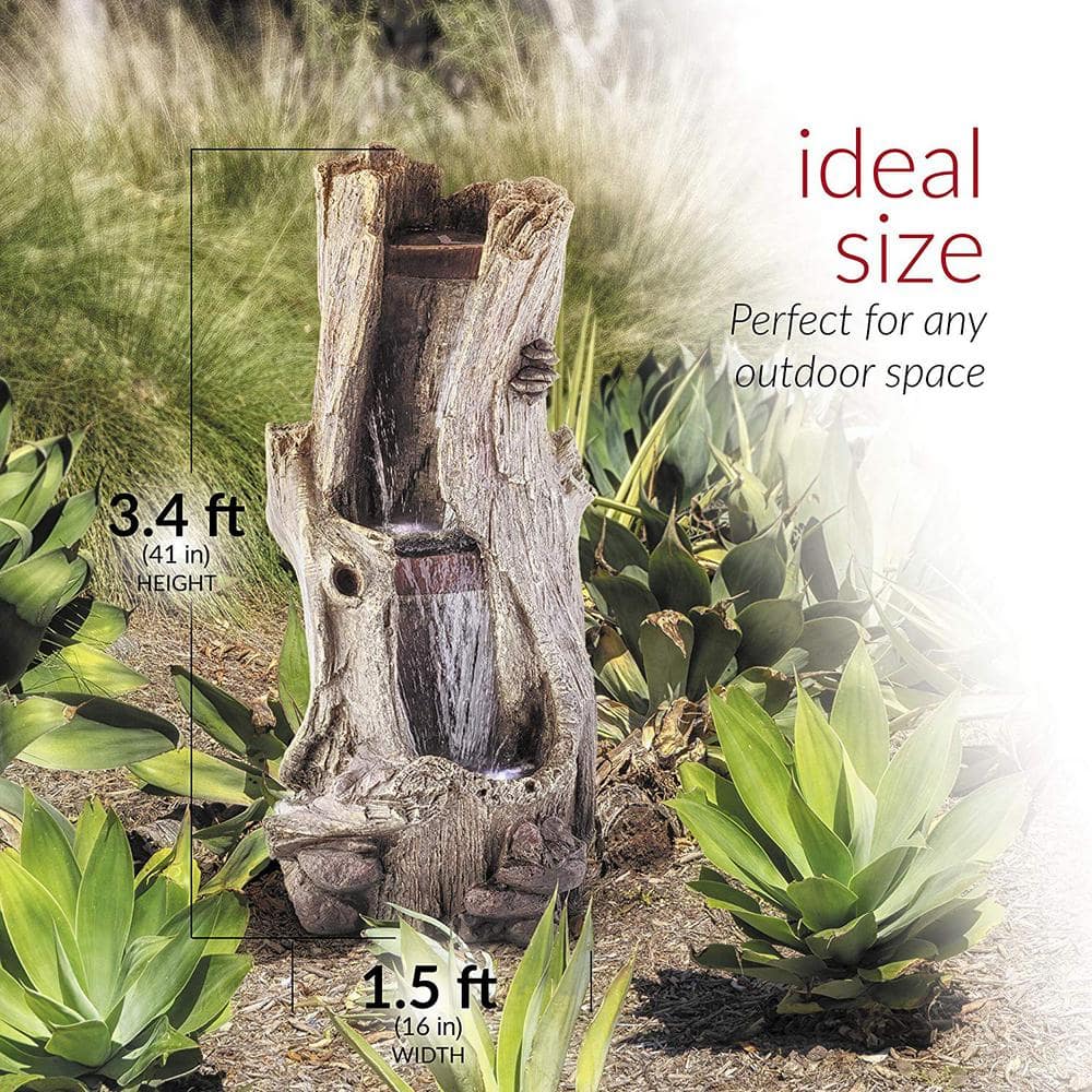 Buy 41 in. Tall Outdoor Rainforest Waterfall Tree Trunk Fountain with ...