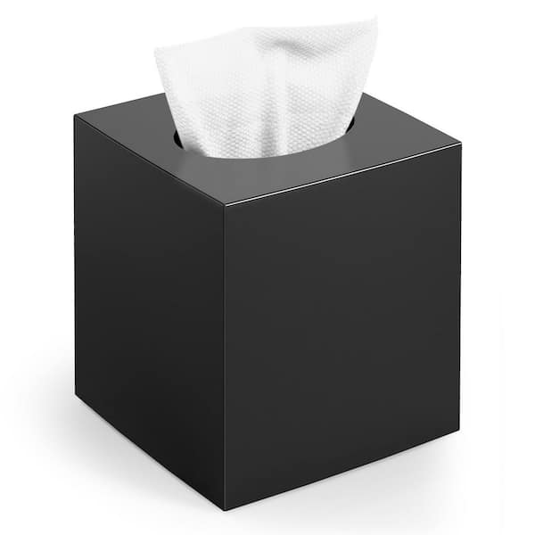 Numhew Square Modern Facial Acrylic Tissue Box Cover in Black, Napkin ...
