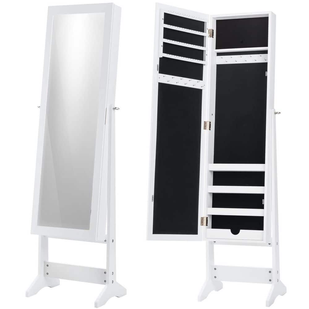 Mecale 14 in. x 56 in. White Freestanding MDF Jewelry Armoire Storage ...