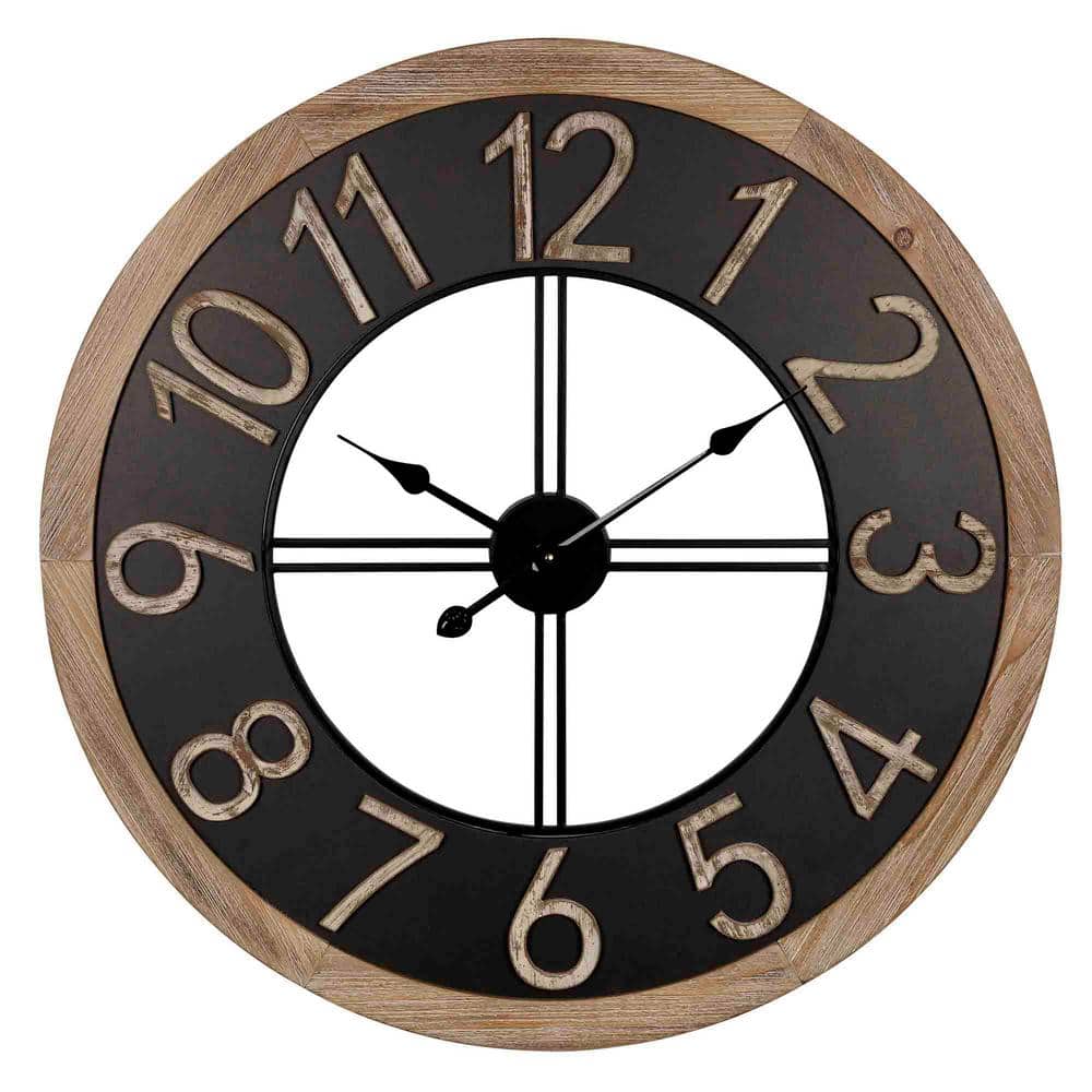 Stratton Home Decor Harold Black Wood and Metal Wall Clock-S39167 - The ...