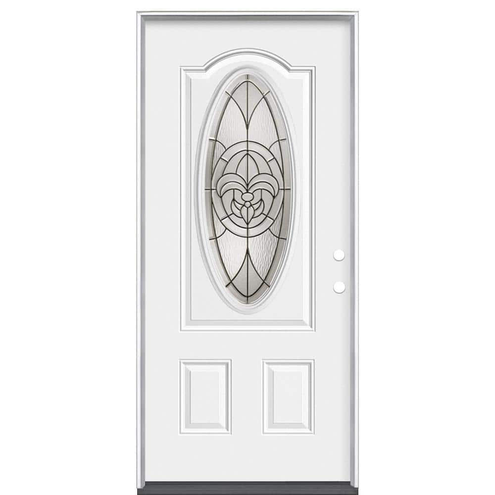 Masonite 36 in. x 80 in. Fleur De Lis 3/4 Oval-Lite Left Hand Inswing ...