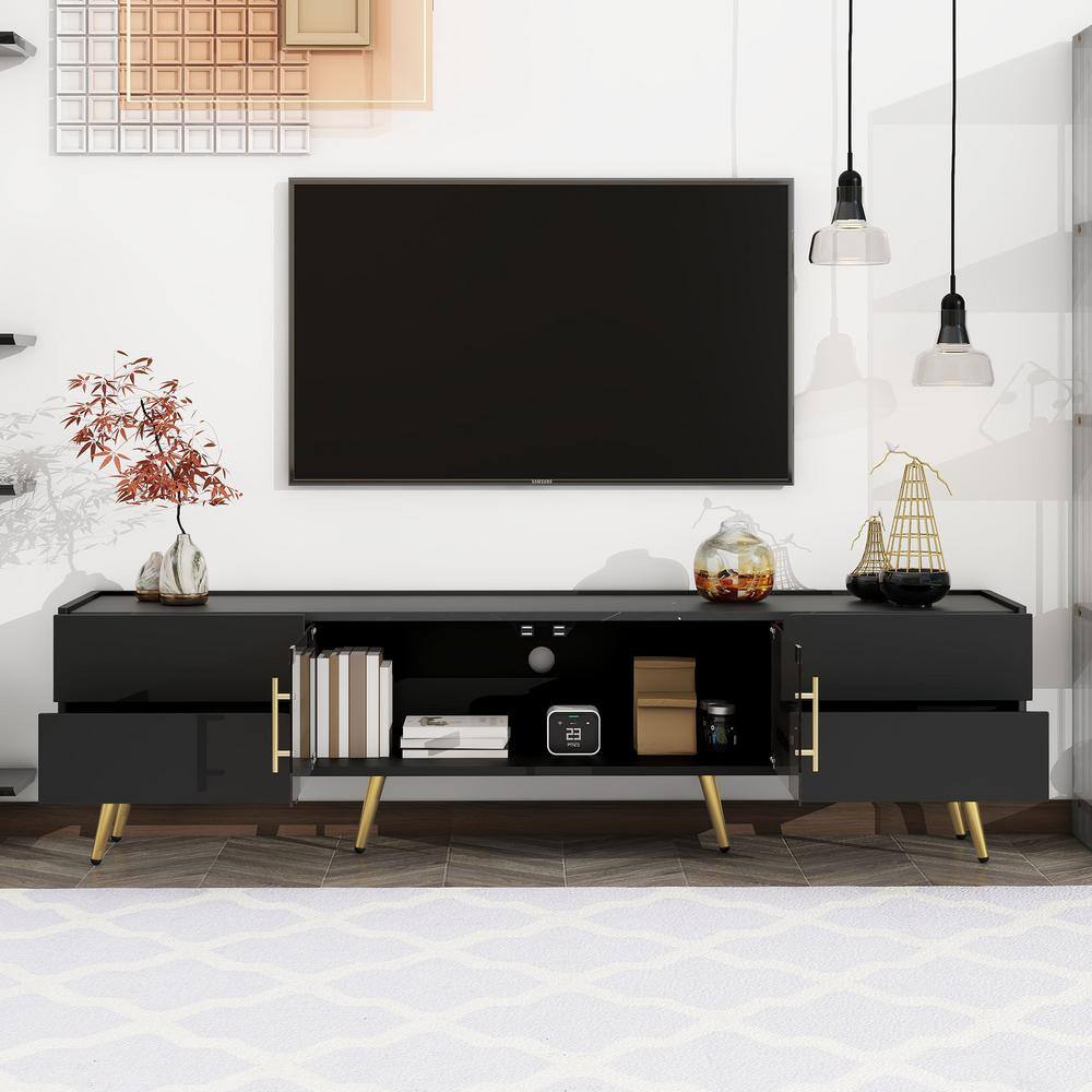 Polibi Modern Black TV Stand Fits TV's Up to 80 in. with LED lights, 4 ...