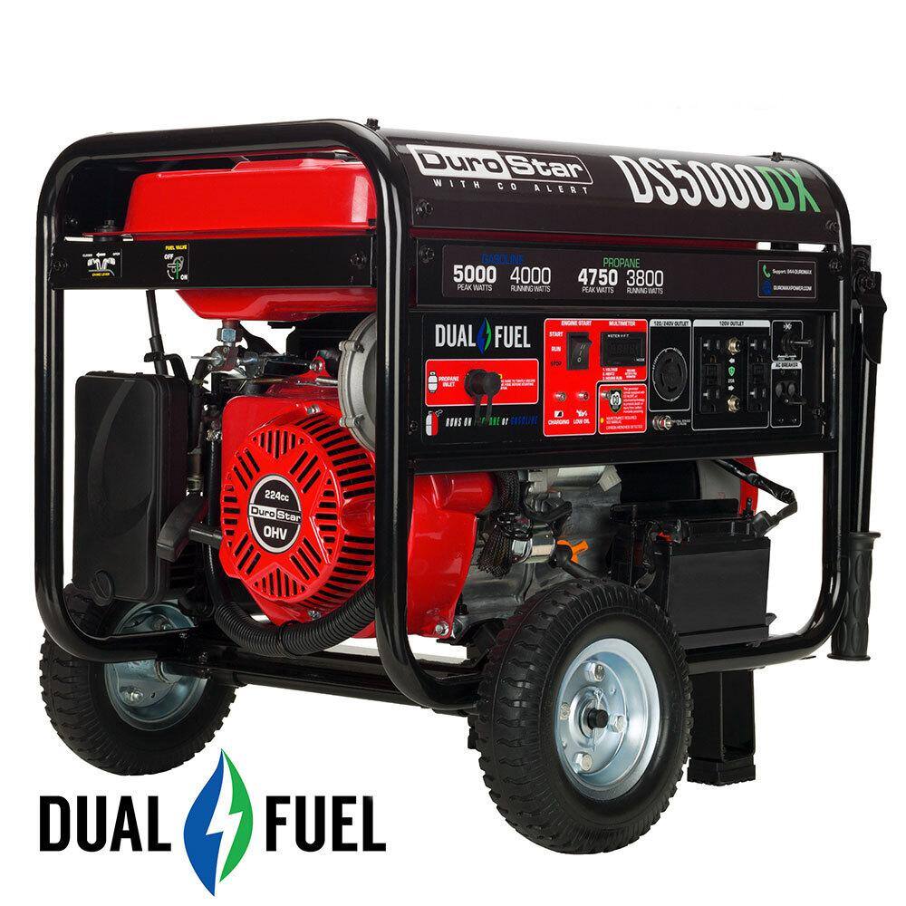 Durostar 5,000-Watt/4,000-Watt 224 cc Electric Start Dual Fuel Portable ...