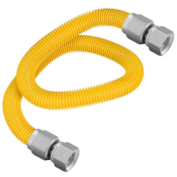 PLUMBFLEX 48 in. Gas Connector with Fittings,Yellow Coated Gas ...