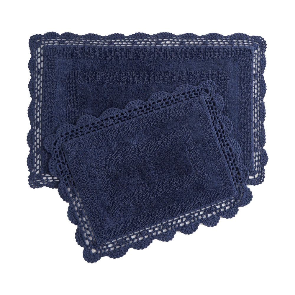 Laura Ashley Crochet Indigo Blue 21 in. x 34 in. Solid 100% Cotton 2 ...