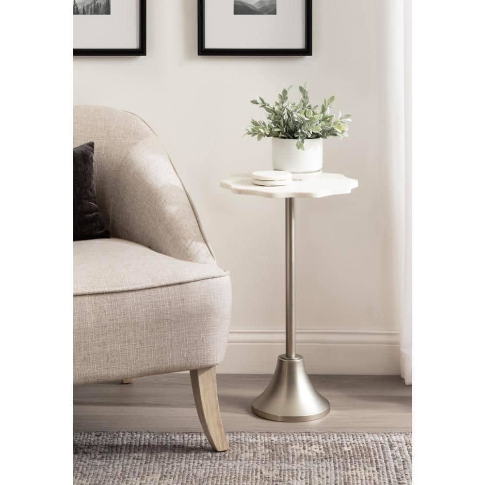 Kate and Laurel Sanzo 14 in. Silver Scalloped Round Marble End Table ...