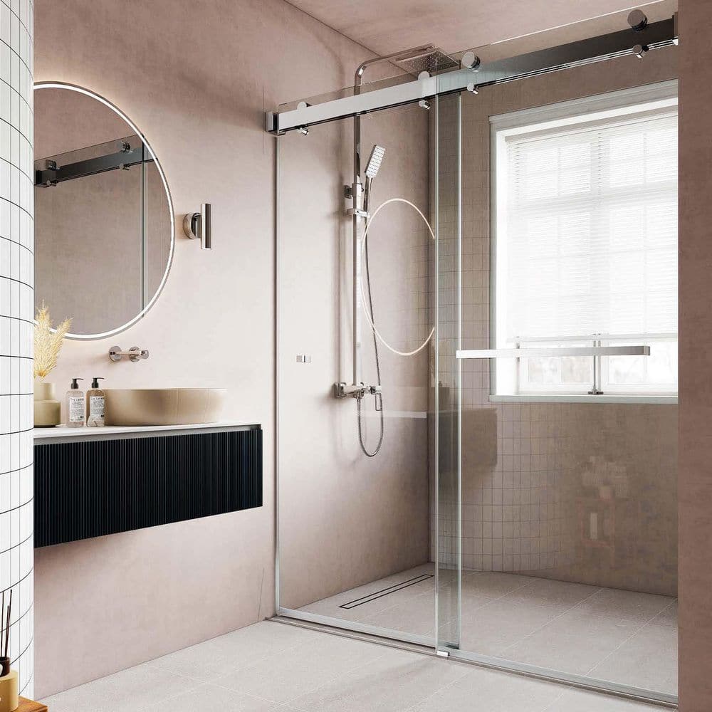 GLASSIC VS Series 56-60 in. W x 78 in. H Frameless Soft Closing Double ...