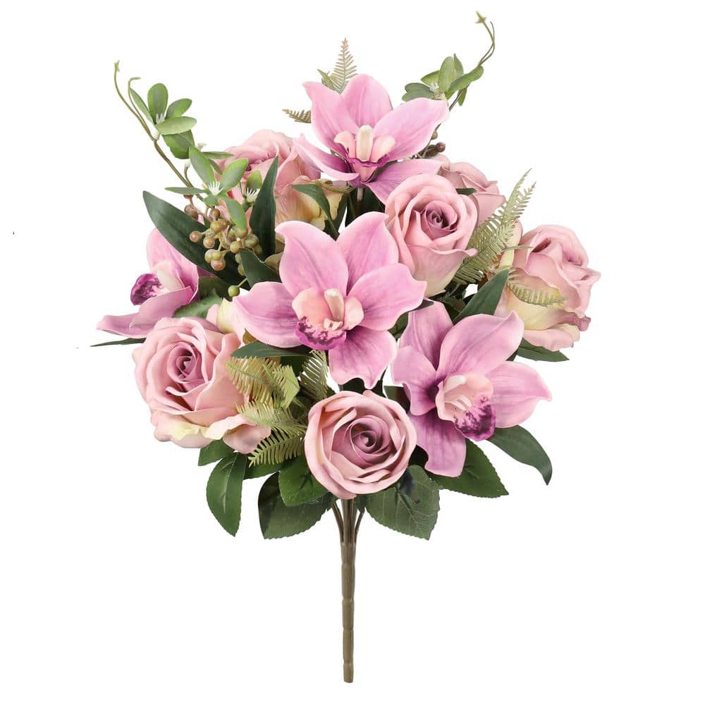 LIVING LUXURY 18 in. Mauve Lavender Artificial Mixed Rose Cymbidium ...