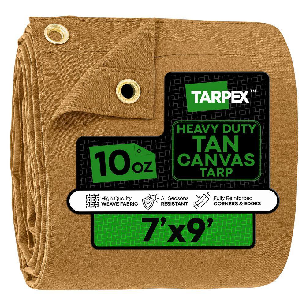 Tarpex Heavy-Duty 10 oz. Canvas Tarp 7 ft. x 9 ft. Multi-Purpose Tan ...