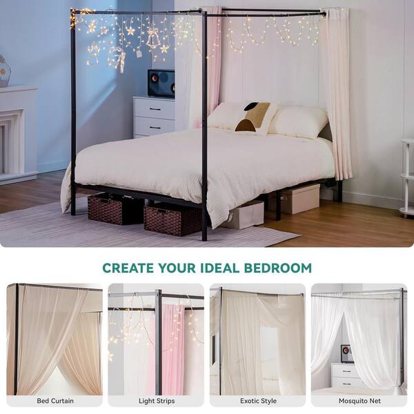 ComHoma Canopy Bed 80 in. W x 60 in. D x 73 in. H Metal Queen Canopy Platform Bed Frame Black HD GT208M BLACK