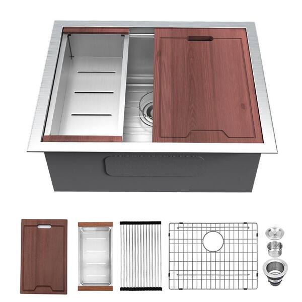Logmey Kitchen Sink 18-Gauge Stainless Steel 23 in. Single Bowl ...