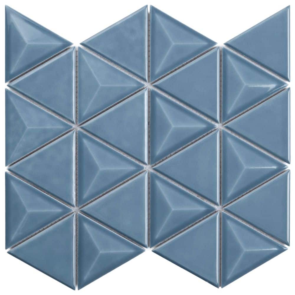 Ivy Hill Tile Medley Triangle Coastal Blue 4 in. x 0.39 in. Glossy ...