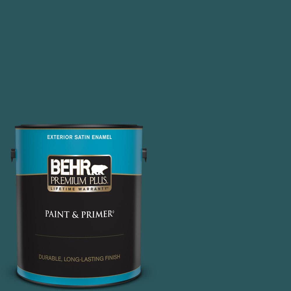 BEHR PREMIUM PLUS 1 gal. #MQ6-01 Ocean Abyss Satin Enamel Exterior ...