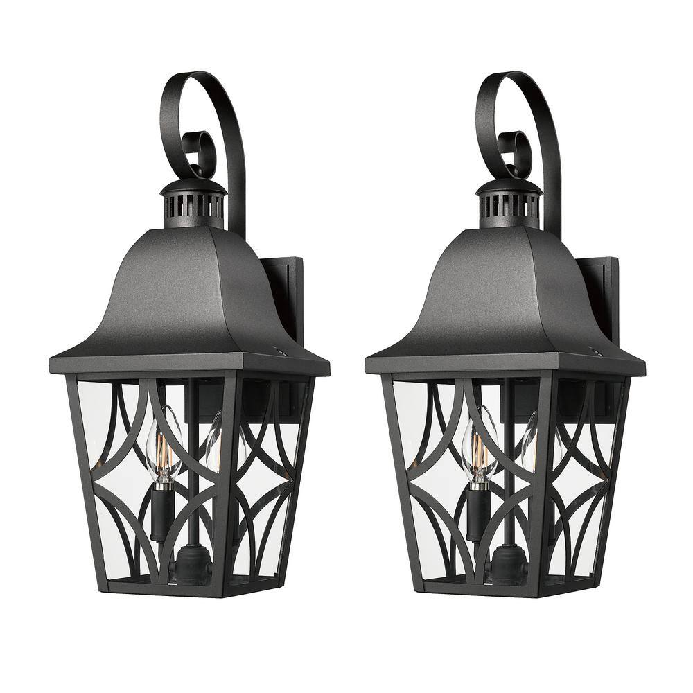 Tidoin 2-Pack 18 in. Black Outdoor Hardwired Wall Lantern Sconce with ...