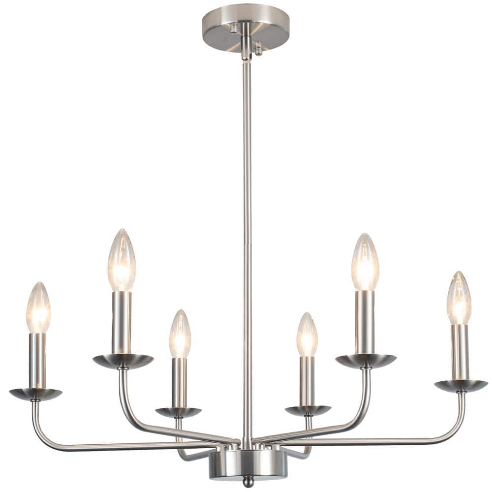 ADSENSTY 6-Light Nickel Candle Modern Chandelier Light Fixture with No ...