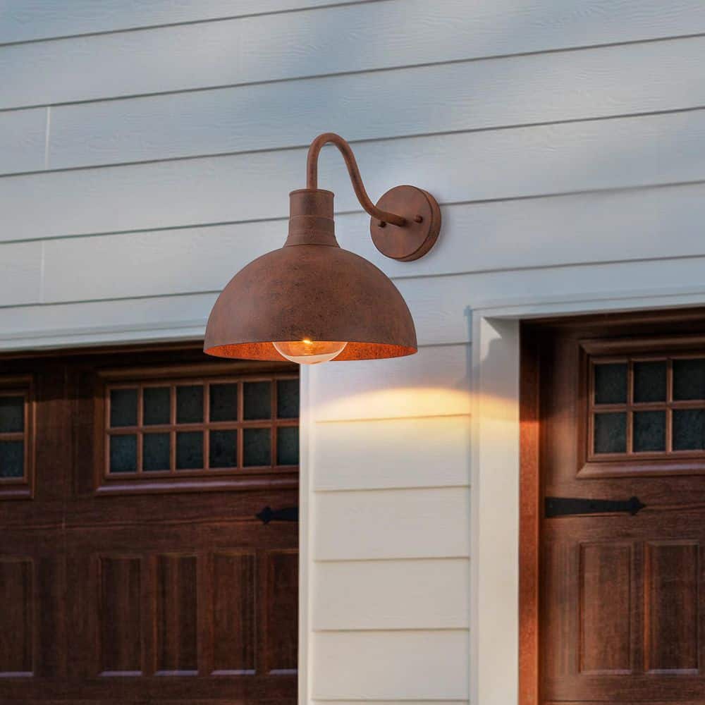 LLHZSY 11.81 in. 1-Light Retro Rusty Farmhouse Gooseneck Outdoor Barn ...