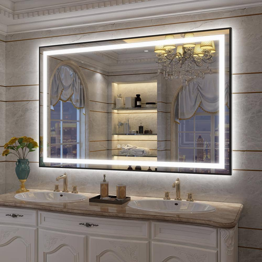 KIOTEE 55 in. W x 36 in. H Rectangular Framed Front and Back LED ...