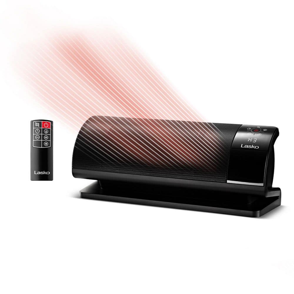 Lasko 1500W 9 in. Black Indoor Electric Panel Forced Air Ceramic Space Heater with Tip Switch, 3 ...