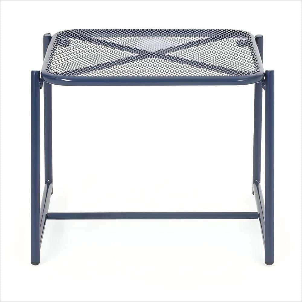 Modern Navy Mesh Side Table-Sleek Powder-Coated Iron Design for Indoor ...