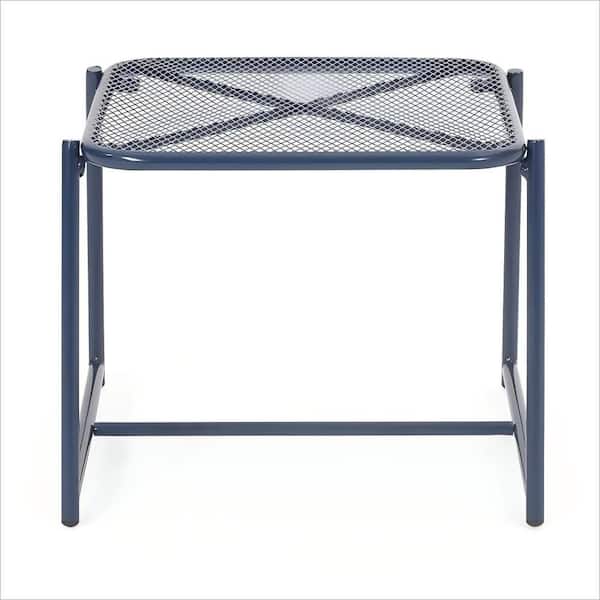 Modern Navy Mesh Side Table-Sleek Powder-Coated Iron Design for Indoor ...