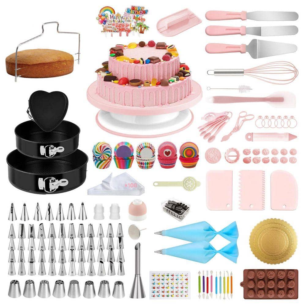 Cake Decorating Kit with Turntable, Springform Pans, Leveler, 63-Piping ...