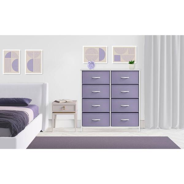 Sorbus 31.5 in. L x 11.75 in. W x 32.12 in. H 8 Drawer Purple Dresser Steel Frame Wood Top Easy Pull Fabric Bins DRW CU8 PU