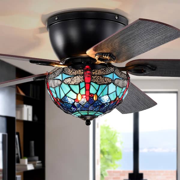 Warehouse of Tiffany Pluvey 52-Inch Flushmount Lighted Ceiling Fan Blue ...