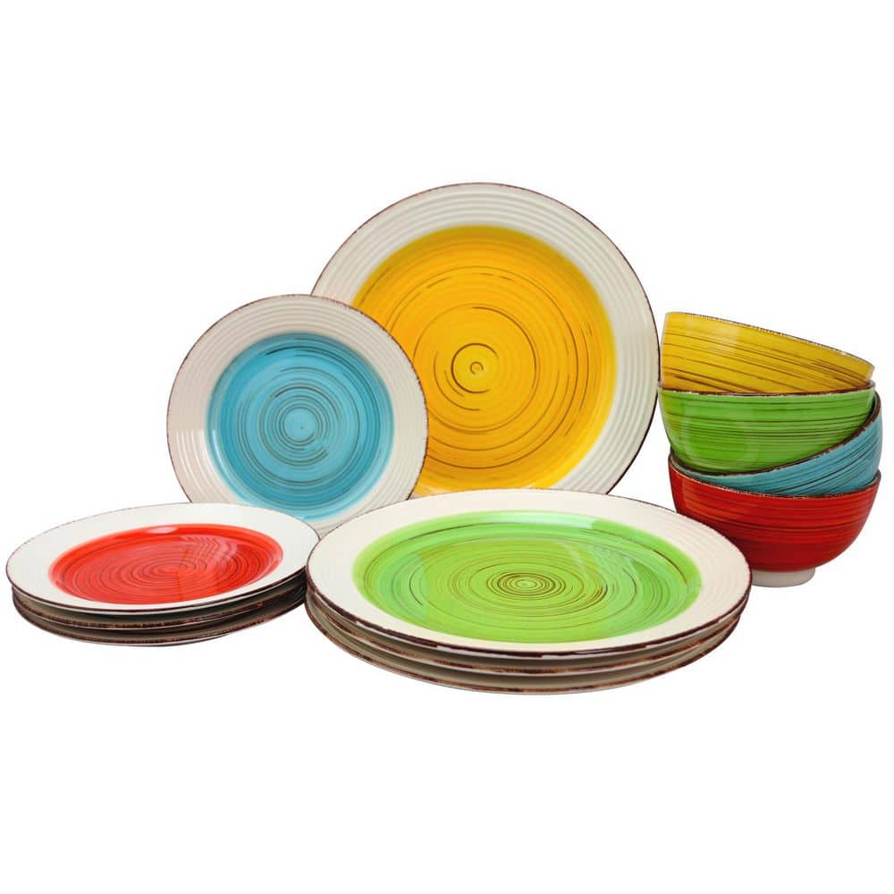Gibson Home Confetti Band 12 Piece Mix & Match Ceramic Dinnerware Set ...