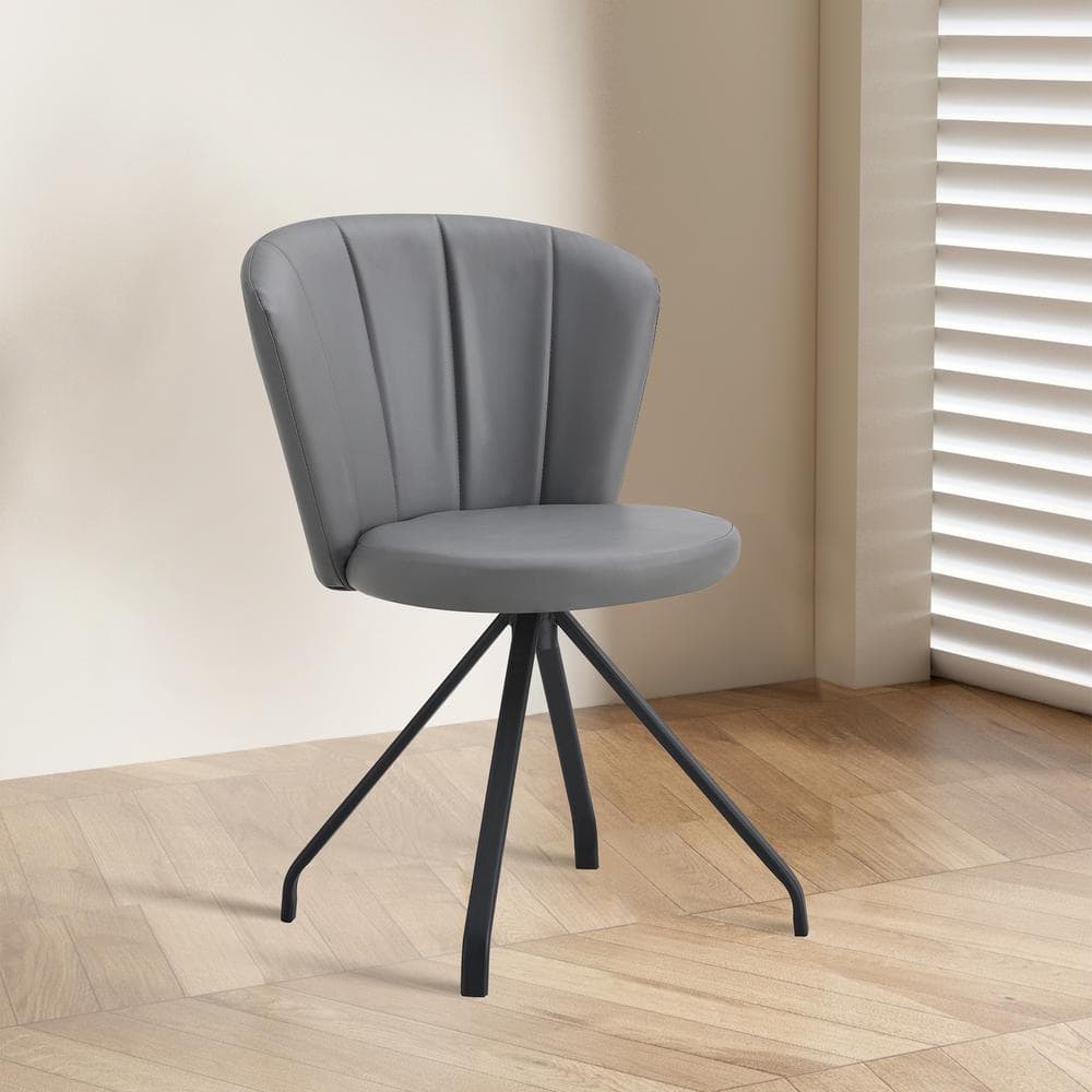 Harper & Bright Designs Gray Faux Leather Upholstered Metal 360° Swivel ...