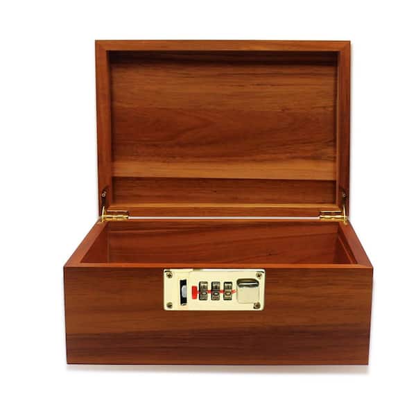 Brown 11 in. x 5 in. Wood Large Decorative Box with Combination Lock ...