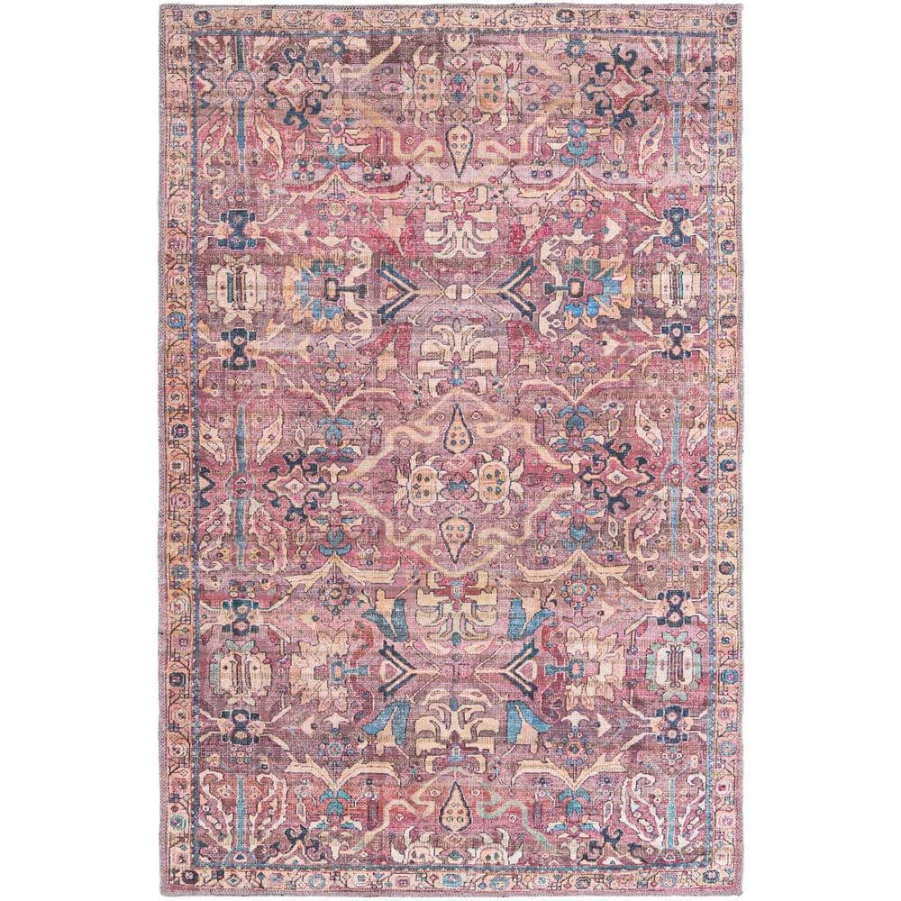 Unique Loom Nostalgia Katie Pink 4 ft. x 6 ft. Machine Washable Area ...