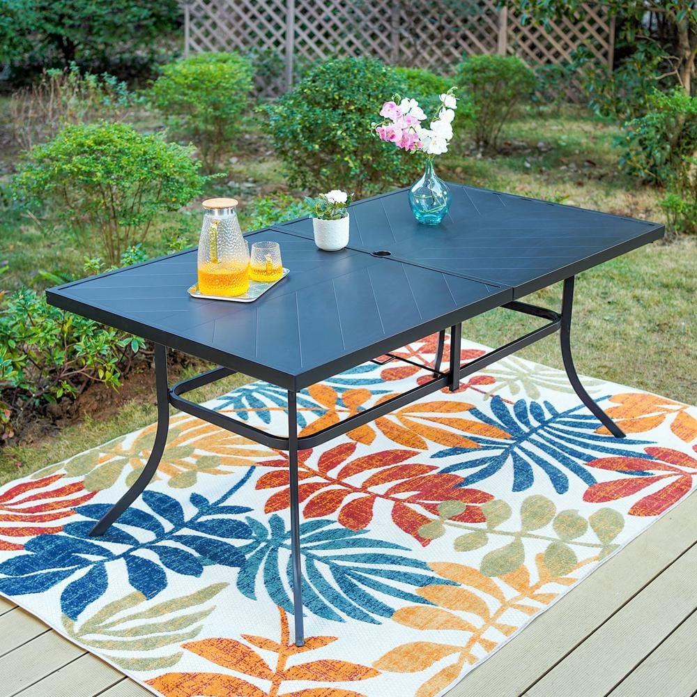 PHI VILLA Black Rectangle Geometric Metal Patio Outdoor Dining Table ...
