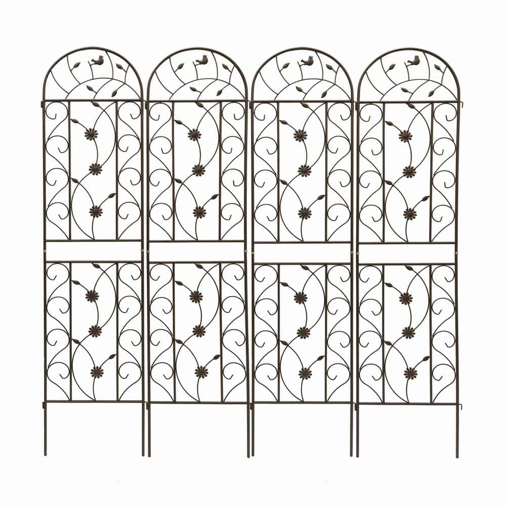 Miscool Avex Brown 4-Pieces 19.7 in. W x 86.7 in. H Metal Garden Trellis for Climbing Plants ...