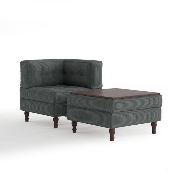 Uixe Gray Corduroy Polyester 1-Arm Chaise Lounge with Ottoman CS0013 ...