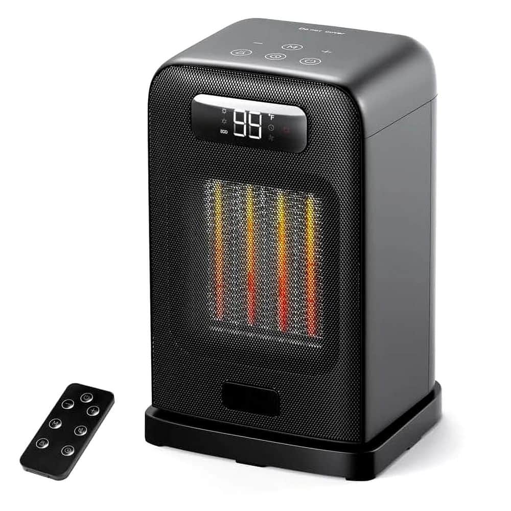 1500W 7.44 in. Black Indoor Electric Ceramic Space Heater w/Remote ...