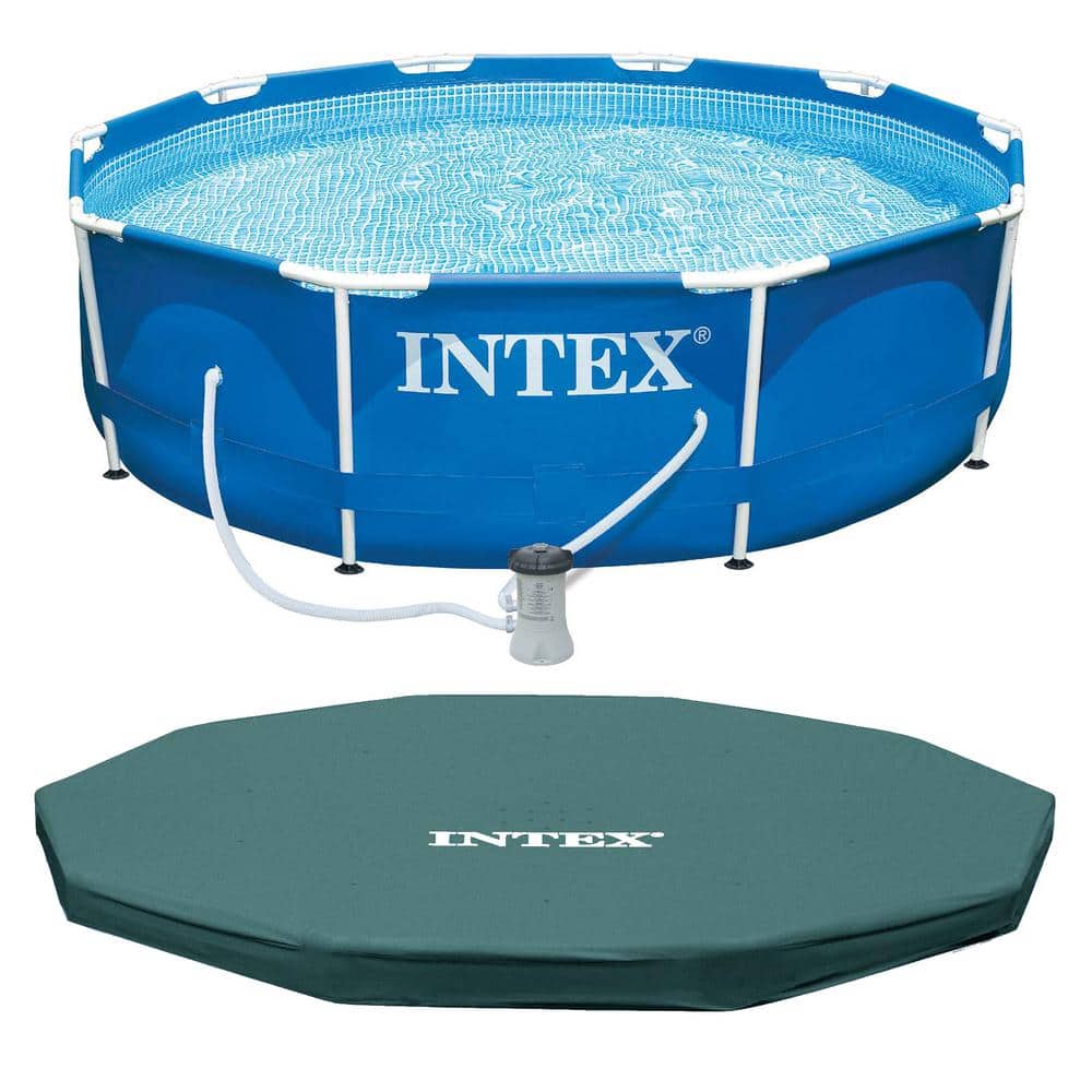 Intex 10 ft. Round 30 in. Deep Metal Frame Above Ground Swimming Pool ...