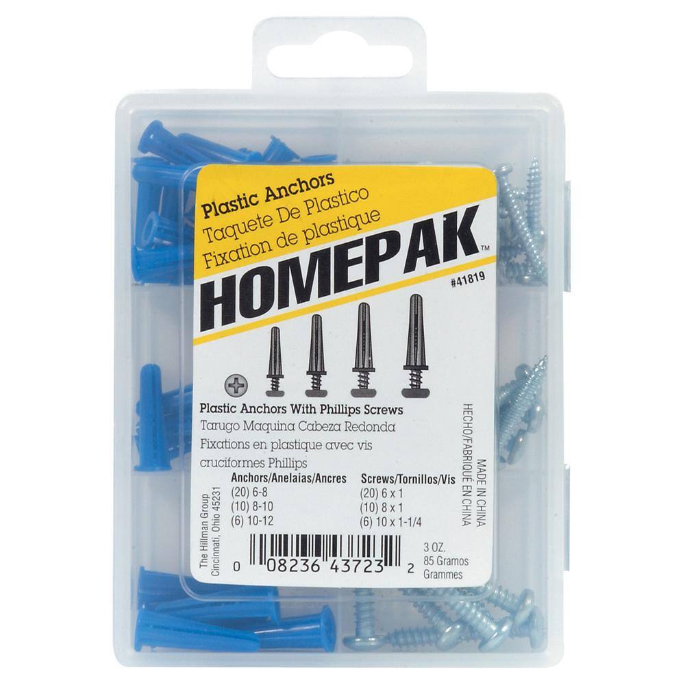 Hillman HOMEPAK Plastic Anchors with Pan Head Screws Assorted Kit (72 ...
