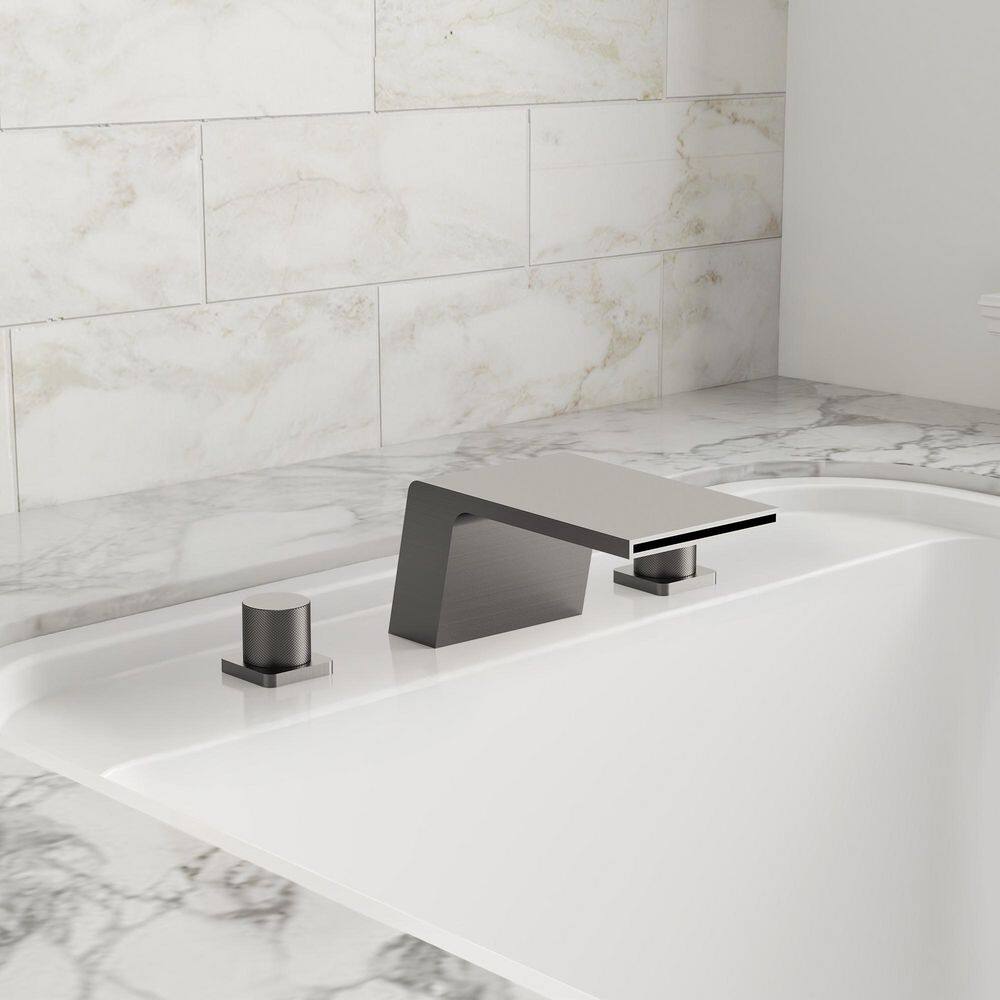 EVERSTEIN Modern Waterfall 2-Handle Tub Deck Mount Roman Tub Faucet ...