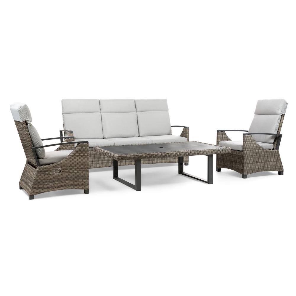 GREEMOTION Antigua Gray 4-Piece Wicker Patio Conversation Set With Gray ...