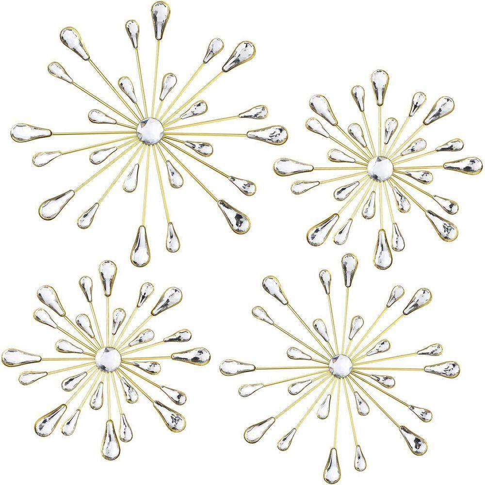 4-Piece Starburst Wall Decor Bling Wall Art Crystal Teardrop 3D Hanging ...