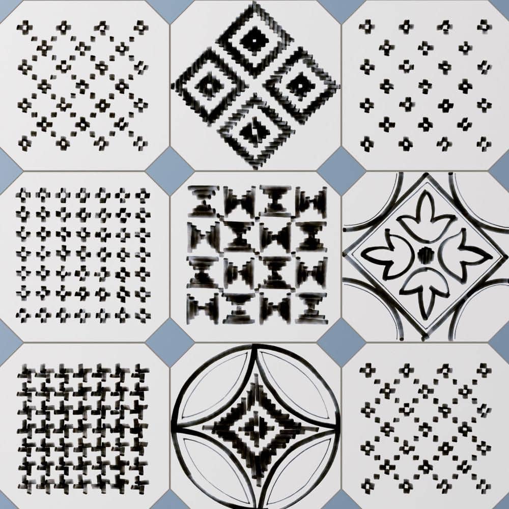 Merola Tile Vaudeville Octagon Deco Sombra with Taco Azzuro 8 in. x 8 ...