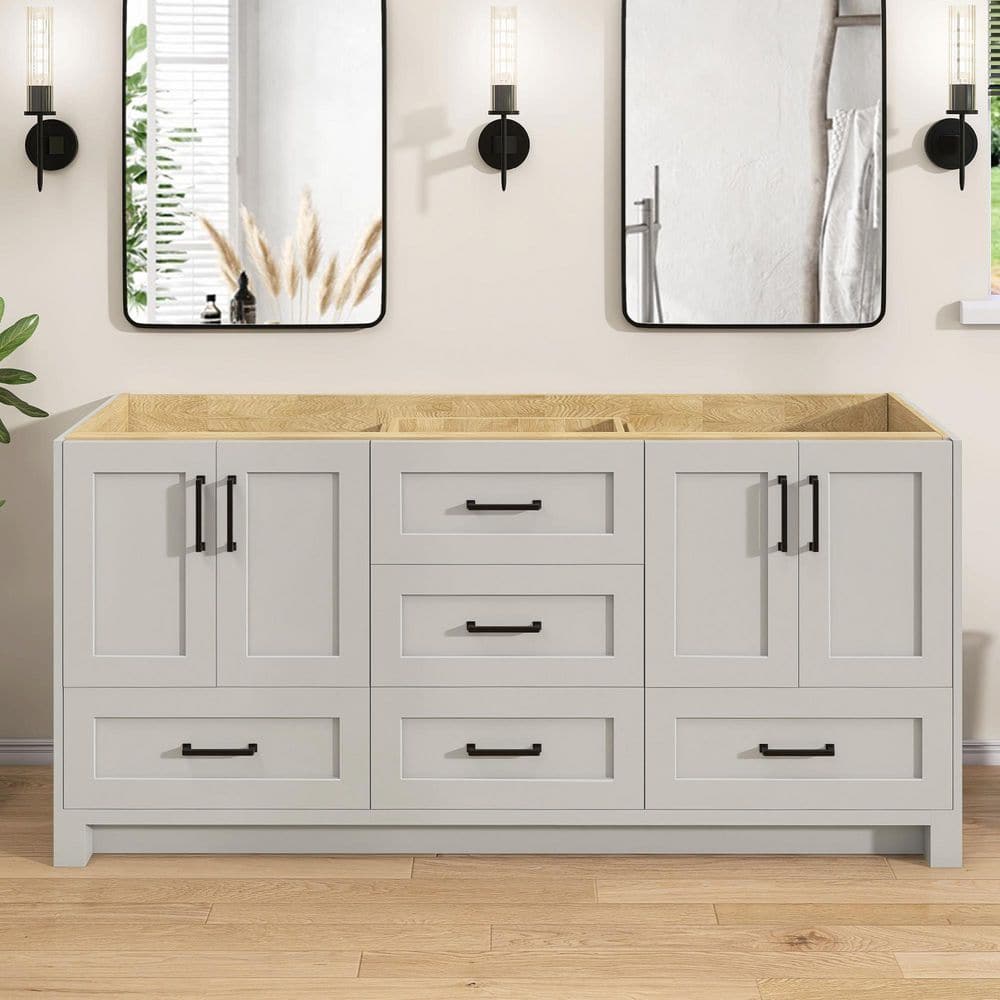 Zeafive Solid Wood 72 in.W x 21.5 in.D x 33.5 in.H Freestanding Double ...