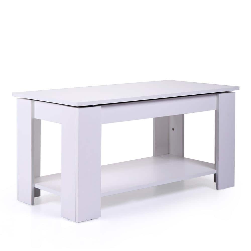 STICKON 39 .4 in. L White Small Rectangle Wood Coffee Table with 1 ...
