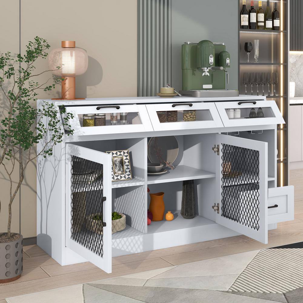 Harper & Bright Designs Multifunctional White Buffet Cabinet With 4 ...