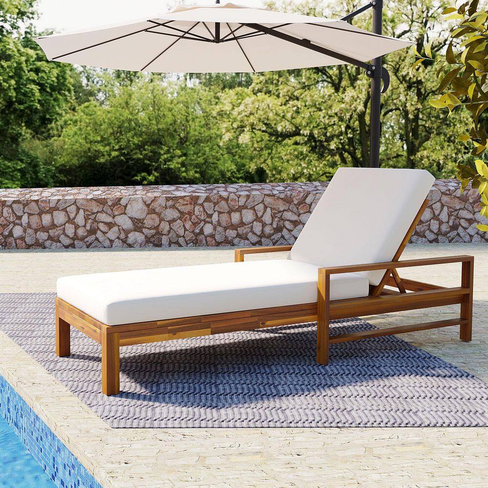 Tenleaf Acacia Wood Outdoor Chaise Lounge with Beige Cushions DJ2-21 ...