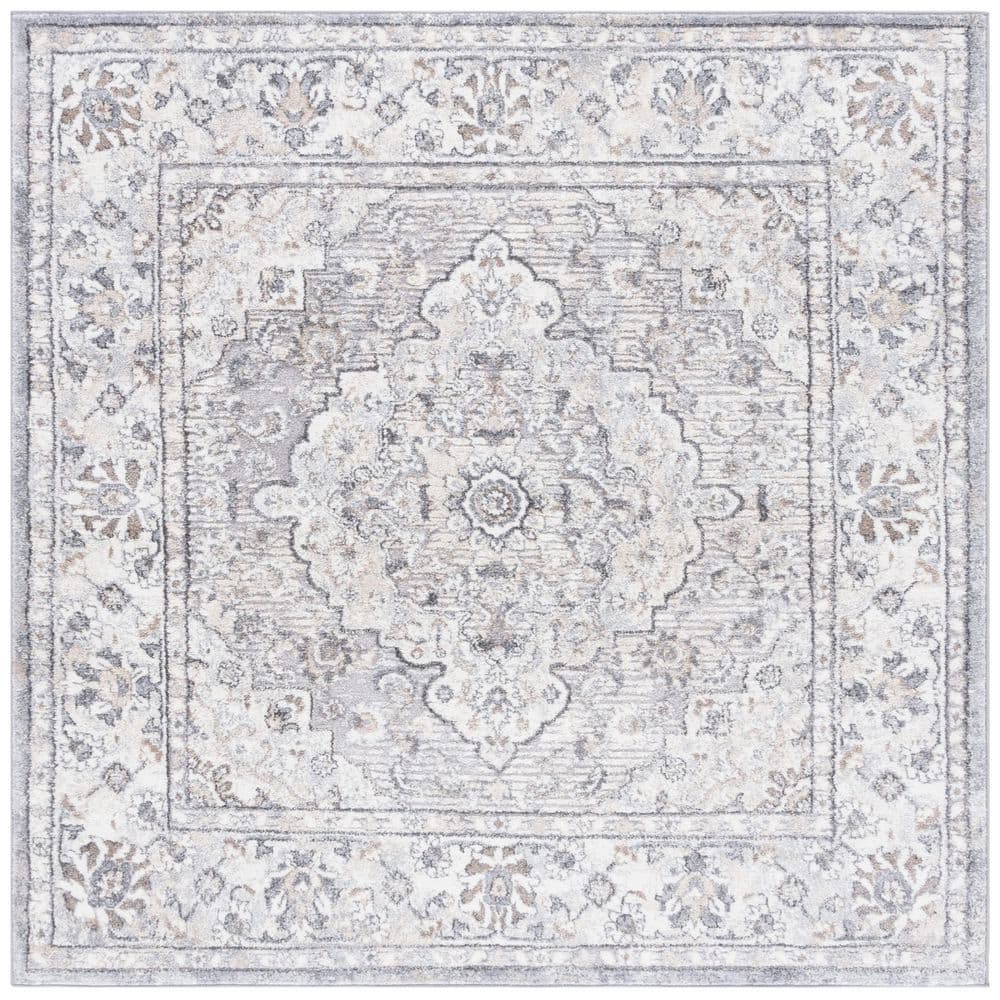 SAFAVIEH Opal 7 ft. x 7 ft. Gray/Ivory Floral Distressed Border square ...