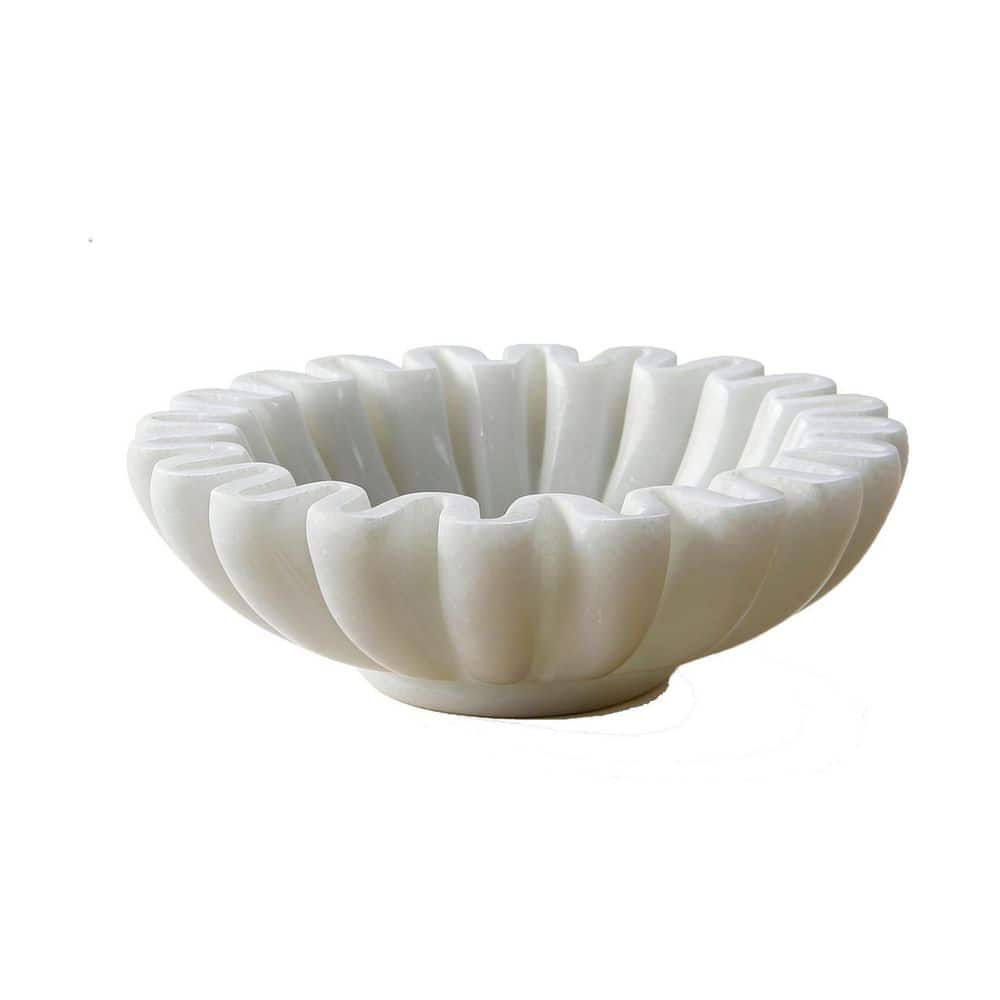 White Irregular Stone 6 in. Ruffle Flower Decorative Bowl HDBXH96Y9M ...