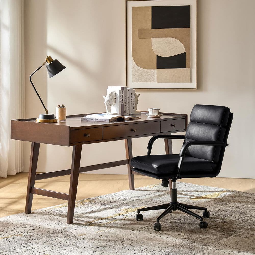 JAYDEN CREATION Rafael 2-Piece 60 in. W Rectangular Walnut Wood Office ...