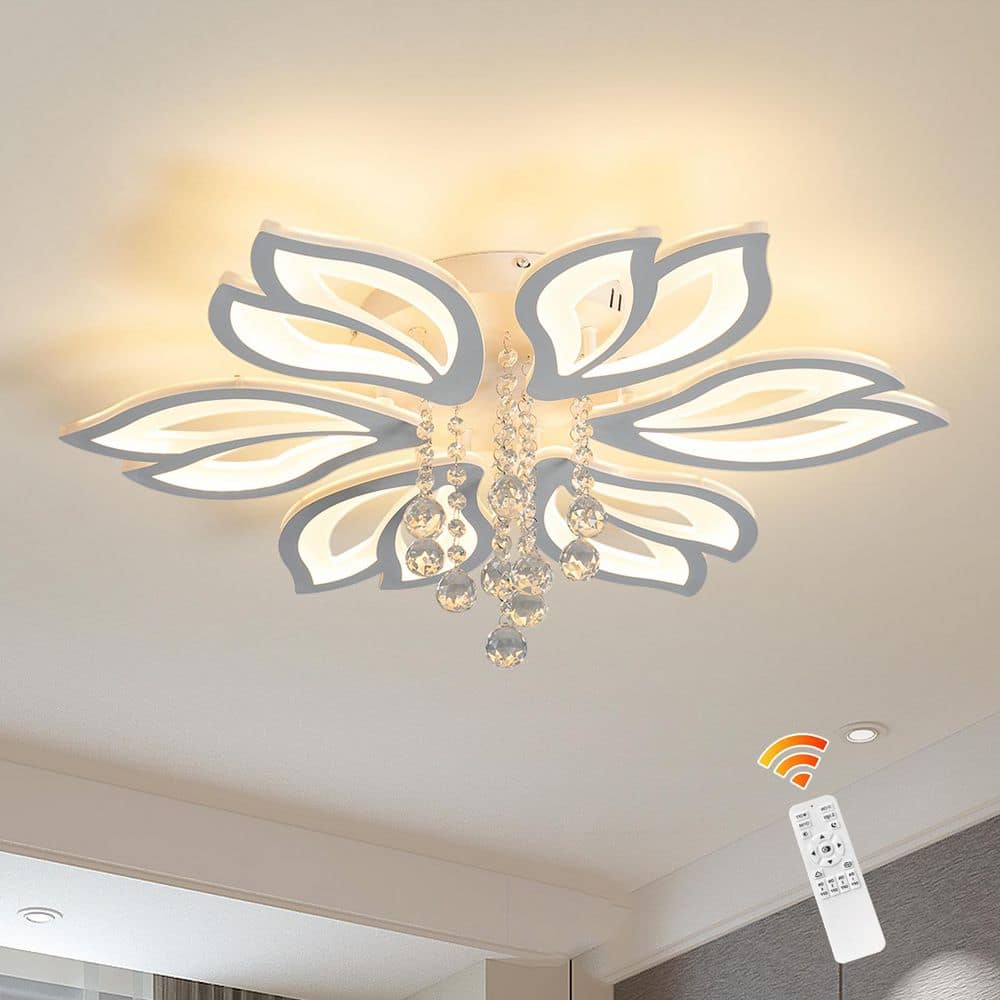 Genoci 27.5 in. 56-Watt Modern Flower White Dimmable Integrated LED ...