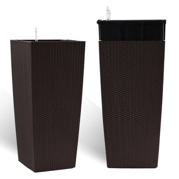 30 in. H White Plastic Square Planter with Automatic Watering System ...